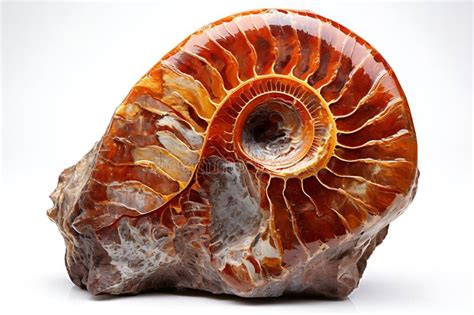 Ancient Ammonite Fossil Spiral Shell Orange Brown Stock Illustration Illustration Of Fossil
