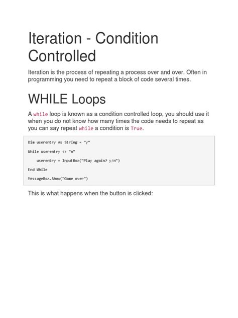 Iteration Condition Controlled While Loops Pdf