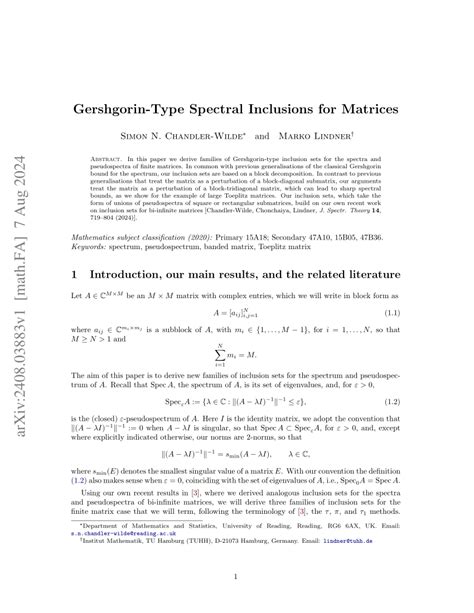 Pdf Gershgorin Type Spectral Inclusions For Matrices