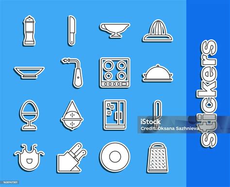세트 라인 강판 칼 음식 트레이 소스 보트 긴 전기 라이터 그릇 후추 및 가스 렌지 아이콘으로 덮여 있습니다 벡터 가리기에 대한