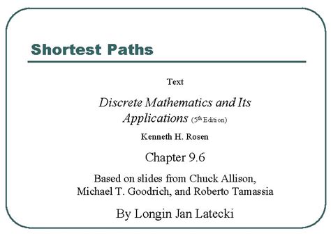 Shortest Paths Text Discrete Mathematics And Its Applications
