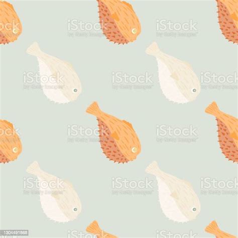 오렌지와 흰색 색상의 푸구 물고기 프린트스크랩북 아쿠아 매끄러운 패턴 파란색 배경입니다 해산물 배경 0명에 대한 스톡 벡터 아트 및 기타 이미지 Istock