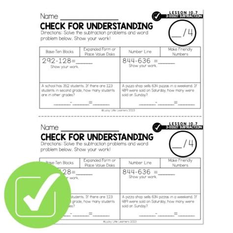 Lucky To Learn Math Lesson 107 3 Digit Subtraction Review Check For Understanding Lucky