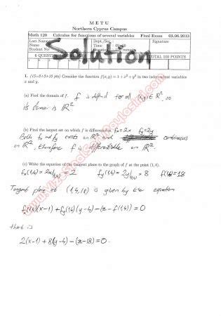 Calculus For Functions Of Several Variables Final Questions And