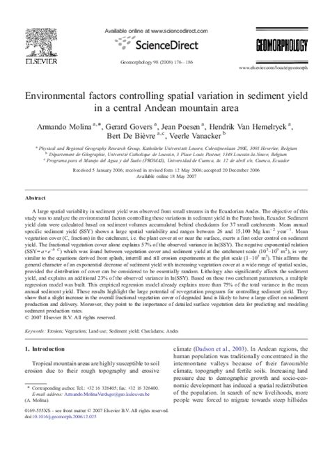 Pdf Environmental Factors Controlling Spatial Variation In Sediment