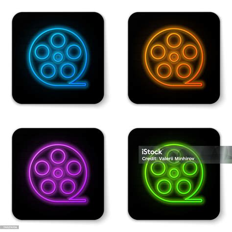 네온 필름 릴 아이콘 흰색 배경에 고립 빛나는 검은색 사각형 단추입니다 벡터 일러스트 0명에 대한 스톡 벡터 아트 및 기타 이미지 0명 개념 금속 Istock