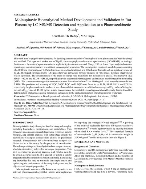 Pdf Molnupiravir Bioanalytical Method Development And Validation In Rat Plasma By Lc Msms