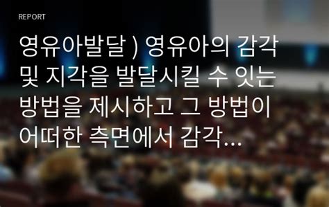 영유아발달 영유아의 감각 및 지각을 발달시킬 수 잇는 방법을 제시하고 그 방법이 어떠한 측면에서 감각 및 지각발달에 도움이 되는지 근거를 서술 레포트