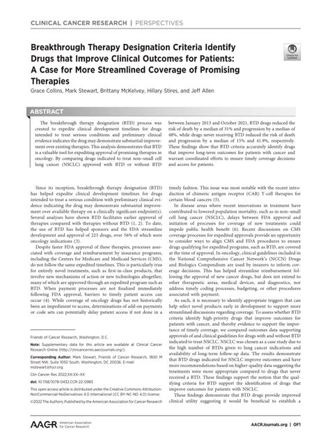 Pdf Breakthrough Therapy Designation Criteria Identify Drugs That