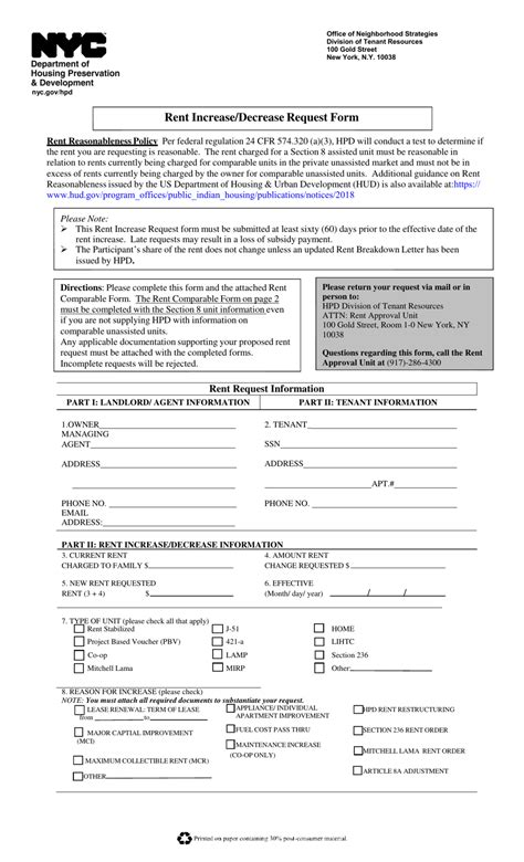 New York City Rent Increasedecrease Request Form Fill Out Sign Online And Download Pdf