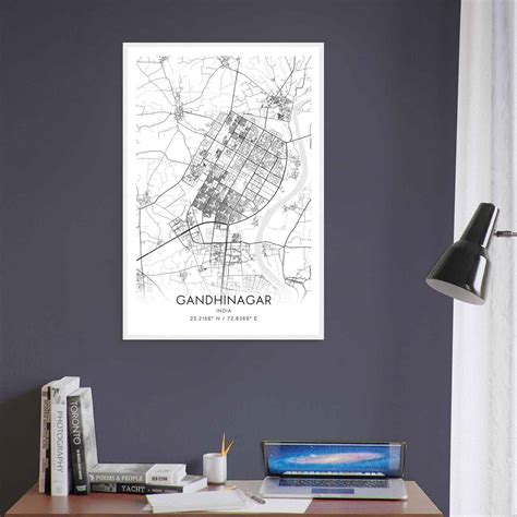 Gandhinagar India Map Poster Gandhinagar City Road Wall Art Print