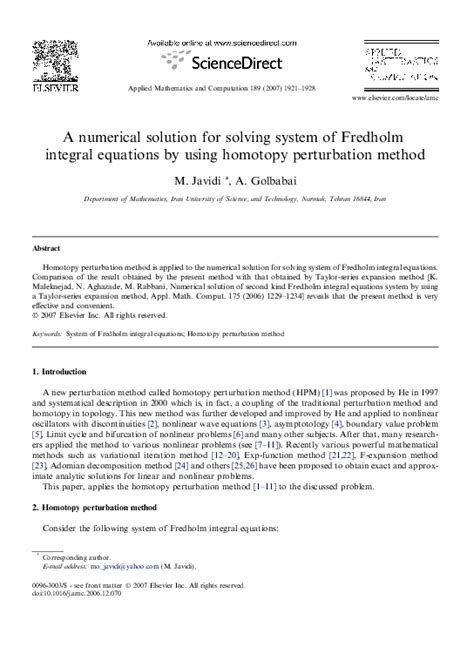 pdf a numerical solution for solving system of fredholm integral