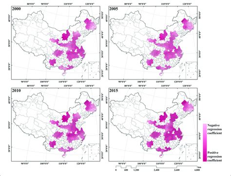 Spatial Distributions Of The Gdp Coefficients Of Gwr Models In