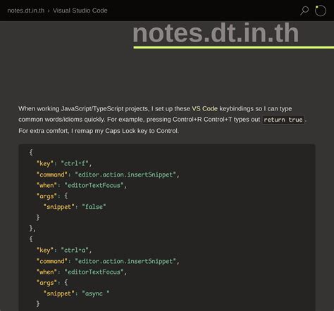 My VS Code Snippets Keyboard Shortcuts Keybindings Notes Dt In Th