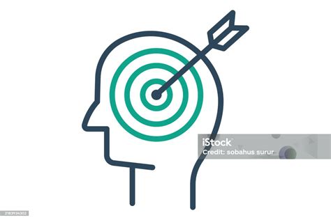 용도 아이콘을 클릭합니다 선 아이콘 스타일입니다 목표물이 있는 머리 동기 부여와 관련된 아이콘입니다 성공 요소 벡터 일러스트 레이 션 개념에 대한 스톡 벡터 아트 및 기타
