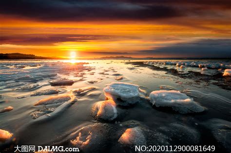 冬季海边美丽夕阳美景摄影图片 大图网图片素材