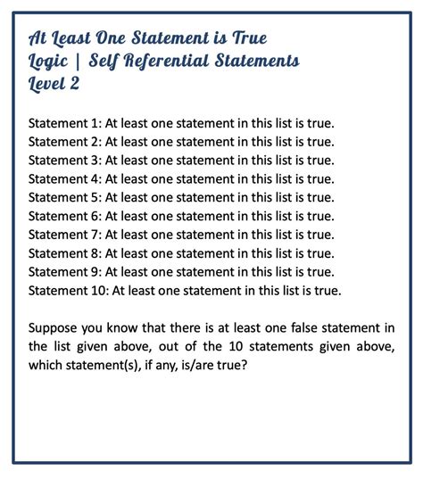 At Least One Statement Is True A Self Referential Problem Rpasstimemath