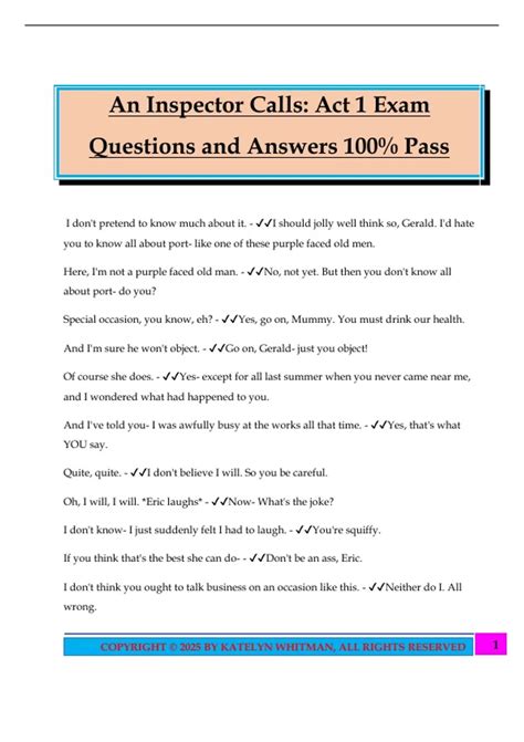 An Inspector Calls Act 1 Exam Questions And Answers 100 Pass An