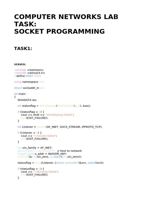 Practice Lab Exam On Computer Networks Socket Programming Pdf Network Socket Namespace