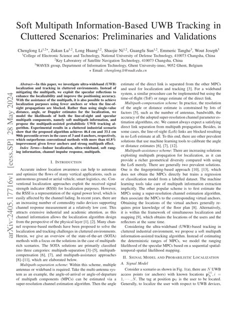 Pdf Soft Multipath Information Based Uwb Tracking In Cluttered Scenarios Preliminaries And