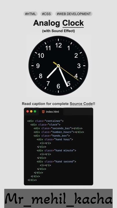 Analog Clock Coding Programming Code Htmlcsswebsite Cssanimation