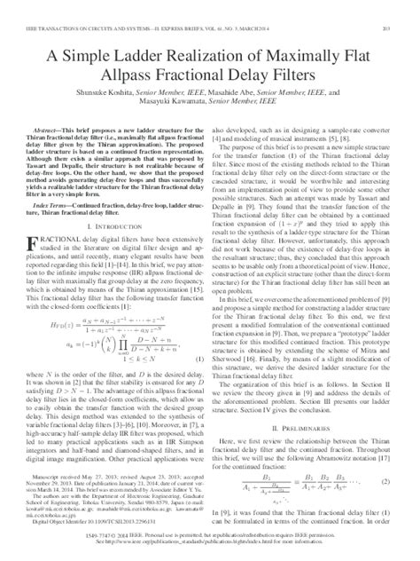 Pdf A Simple Ladder Realization Of Maximally Flat Allpass Fractional Delay Filters Masayuki