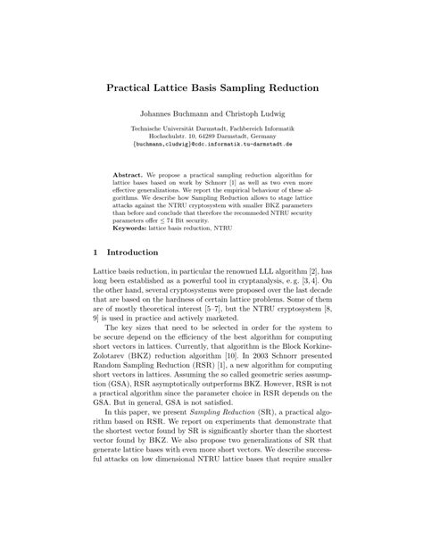 Pdf Practical Lattice Basis Sampling Reduction