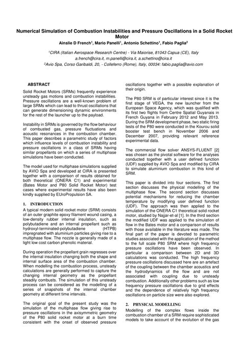PDF Numerical Simulation Of Combustion Instabilities And Pressure Oscillations In A Solid