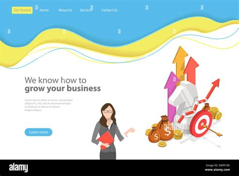 Isometric Flat Vector Landing Page Template For Financial Growth