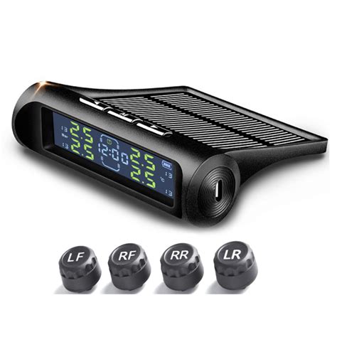 สตอกพรอมพลงงานแสงอาทตย TPMS นาฬกาดจตอล 4 ลอ TPMS หนาจอ LCD ความดนยางรถ ALARM