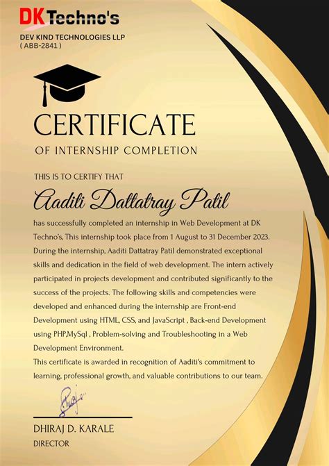 Aaditi Patil On Linkedin 🚀 Internship Completed At Dk Technos 🚀 Thrilled To Announce The