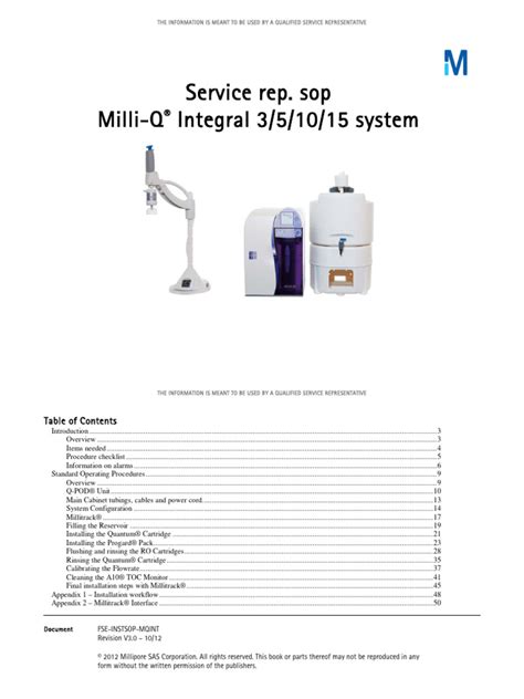Milli Q Integral Millipore Service Rep Sop V3 0 Pdf Computing Computer Engineering