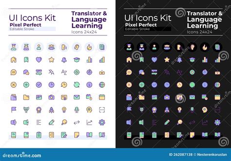 Translator Pixel Perfect Rgb Color Ui Icons Set For Dark Light Mode Stock Vector Illustration