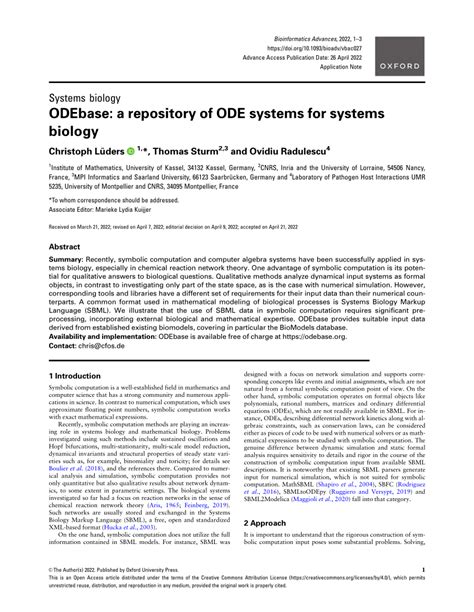 Pdf Odebase A Repository Of Ode Systems For Systems Biology