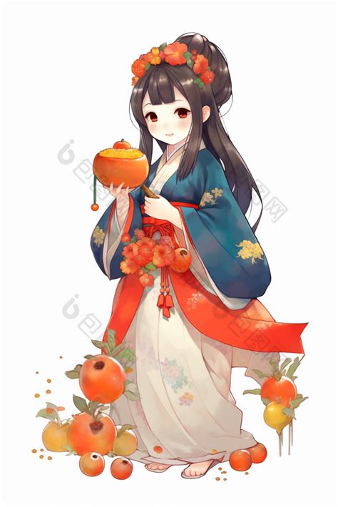古风水果女孩插画png下载 包图网