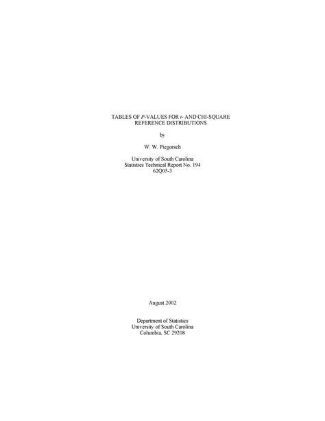 P Values Table Aaaa Tables Of P Values For T And Chi Square