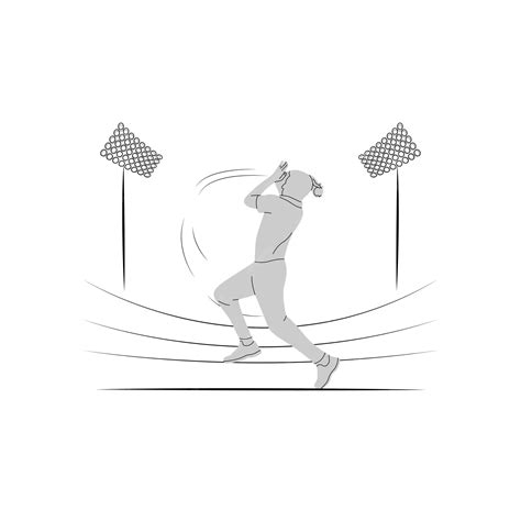 크리켓 액션 포즈 라인 아트 챔피언십 벡터 일러스트 레이 션을 재생하는 선수 프리미엄 벡터