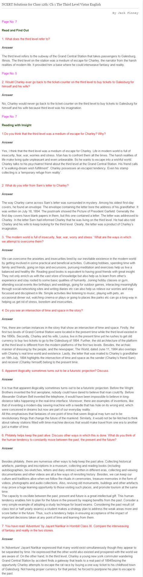 Ncert Solutions For Class 12 Vistas English Third Level