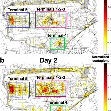 Density Of Contagions In Space Heatmap Showing The Cells In The Airport Download Scientific