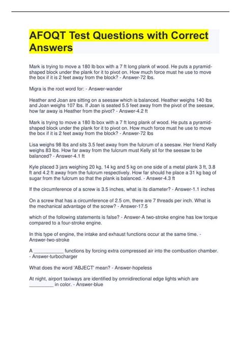 Afoqt Test Questions With Correct Answers Afoqt Stuvia Us