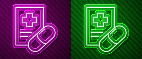 보라색과 녹색 배경에 고립 된 빛나는 네온 라인 의료 처방 아이콘 Rx 양식 레시피 의료 약국 또는 의학 기호 벡터
