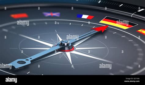 3d Illustration Of A Compass With The Needle Pointing The German Flag