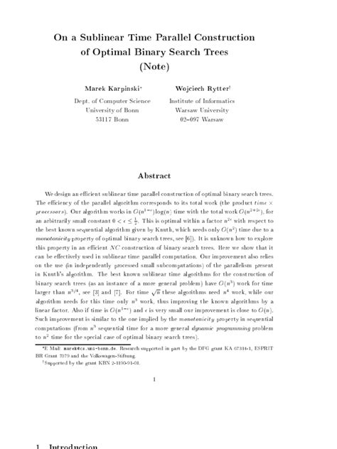 On A Sublinear Time Parallel Construction Of Optimal Binary Search