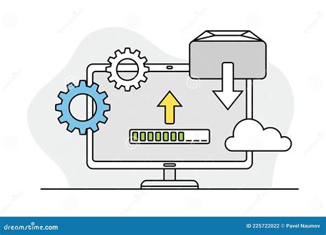 Desktop Computer Monitor With Cloud Storage As Programmed Machine For Operation Vector