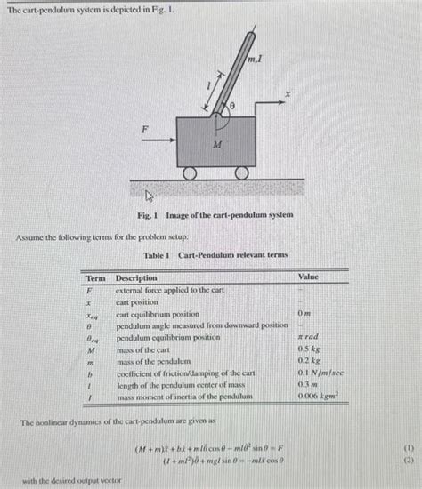 Solved The Cart Pendulum System Is Depicted In Fig I Fig