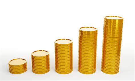 흰색 배경에 증가하는 황금 동전 기둥의 3d 렌더링 개념 절약 가격에 대한 스톡 사진 및 기타 이미지 가격 개념 개발 Istock