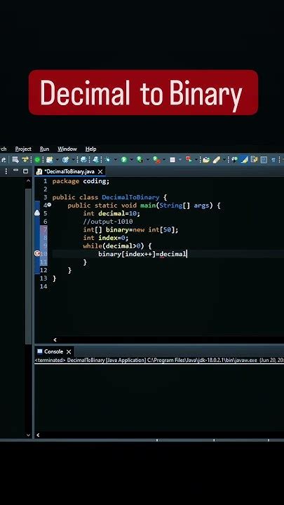 How To Convert Decimal To Binary Digits In Java Coding Java Programming Logic Youtube