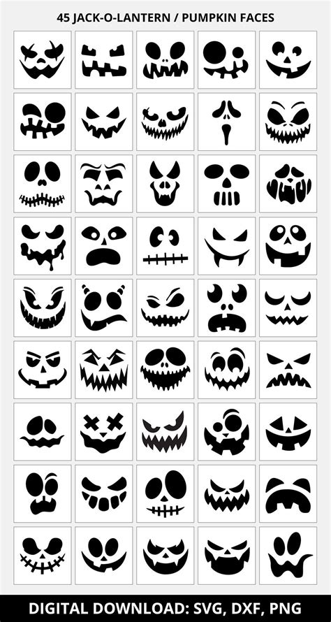 45 Halloween Pumpkin Faces Bundle Jack O Lantern Faces Scary Faces Svg Funny Faces Svg Cut