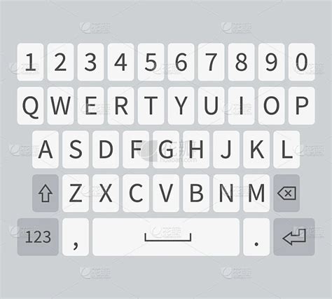 智能手机键盘。白色逼真的手机按键，英文字母，数字和符号，社交媒体数字设备键盘，ui键盘模板矢量孤立的素材 花瓣网
