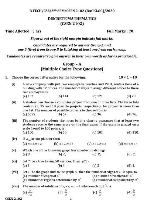Discrete Mathematics Backlog Csen 2102 Bcse3rd Semcsen 2102